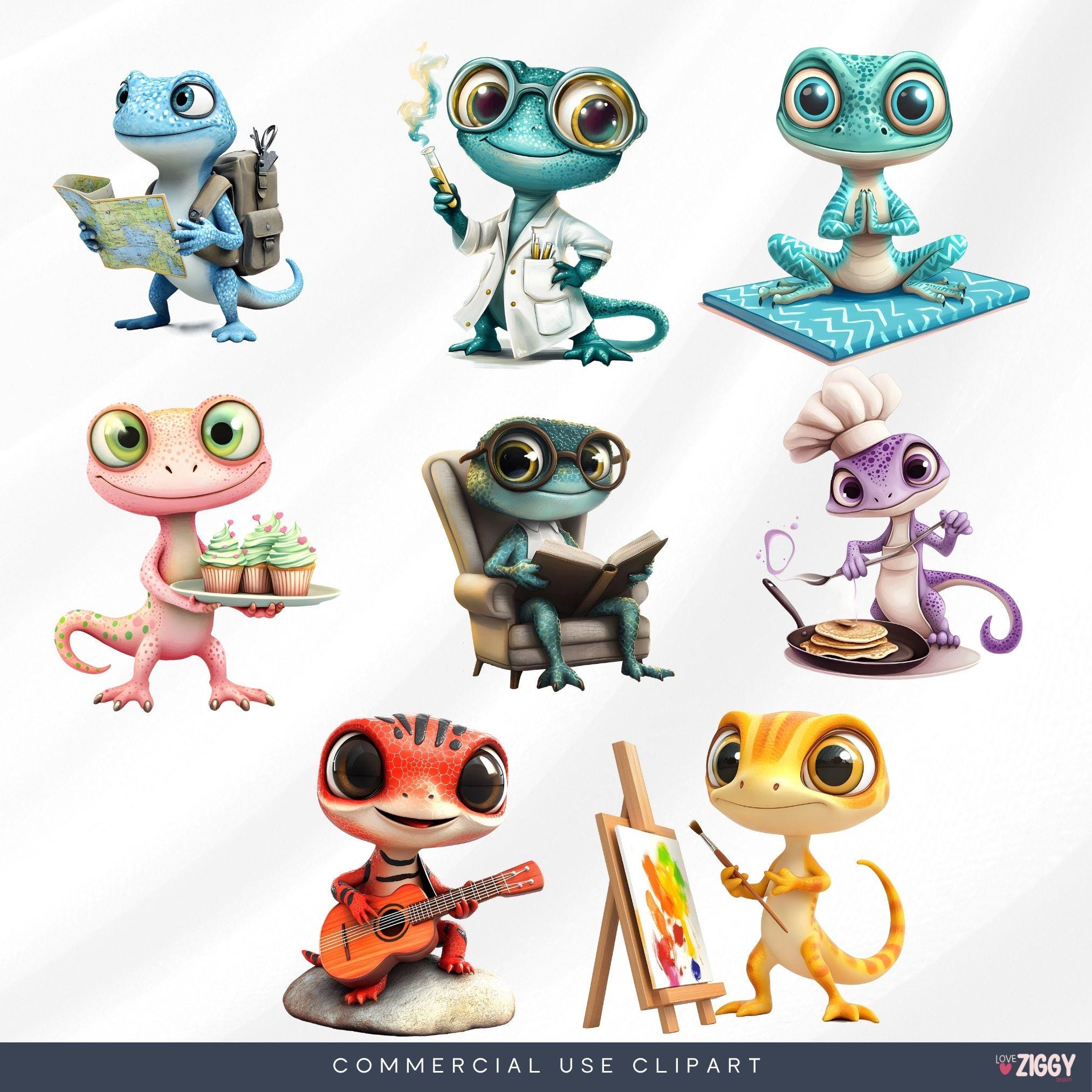 Cute Cartoon Lizards Clipart, Desert Adventurers, Kids Explorers ...