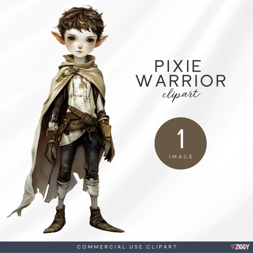 Neutral Fantasy Pixie Warrior Clipart, Whimsical Forest Dweller ...