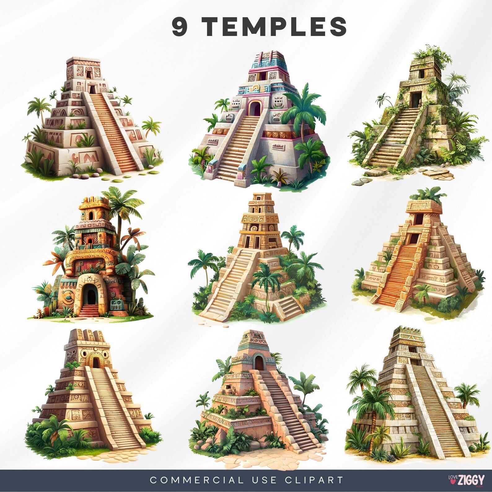 Watercolor Mayan Temple Clipart: Aztec Digital Download (PNG) - Etsy