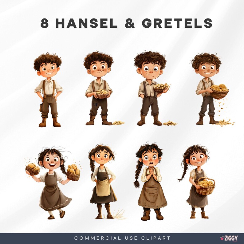 Hansel & Gretel Clipart Set | Fairy Tale PNG Collection | Gingerbread ...