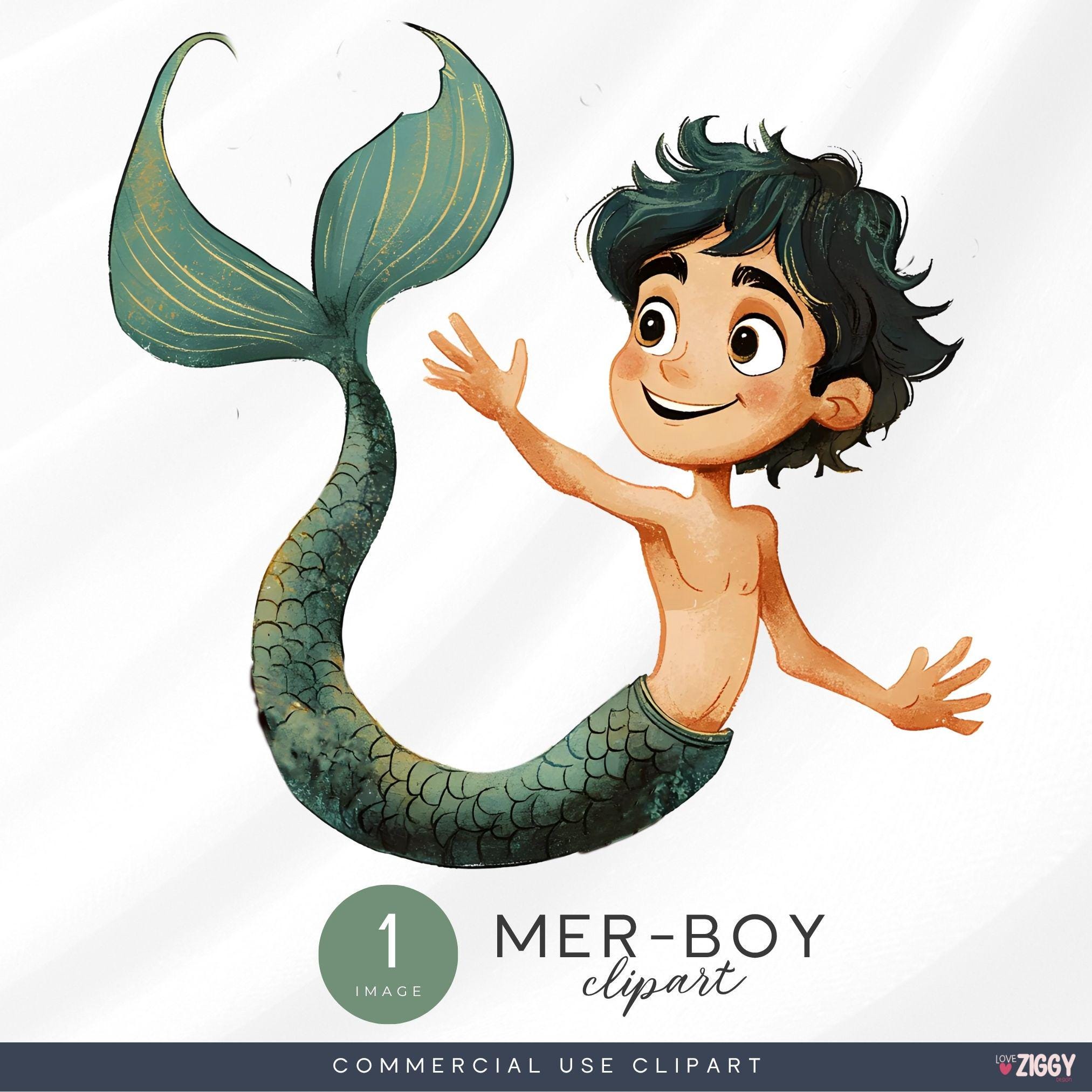 Cartoon Merboy Clipart – Single Image of a Male Mermaid Under the Sea ...