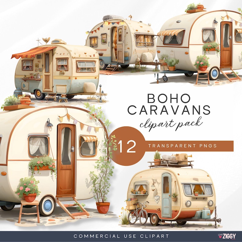 Boho Caravan Clipart Pack: 12 Retro Camper PNG Illustrations - Etsy