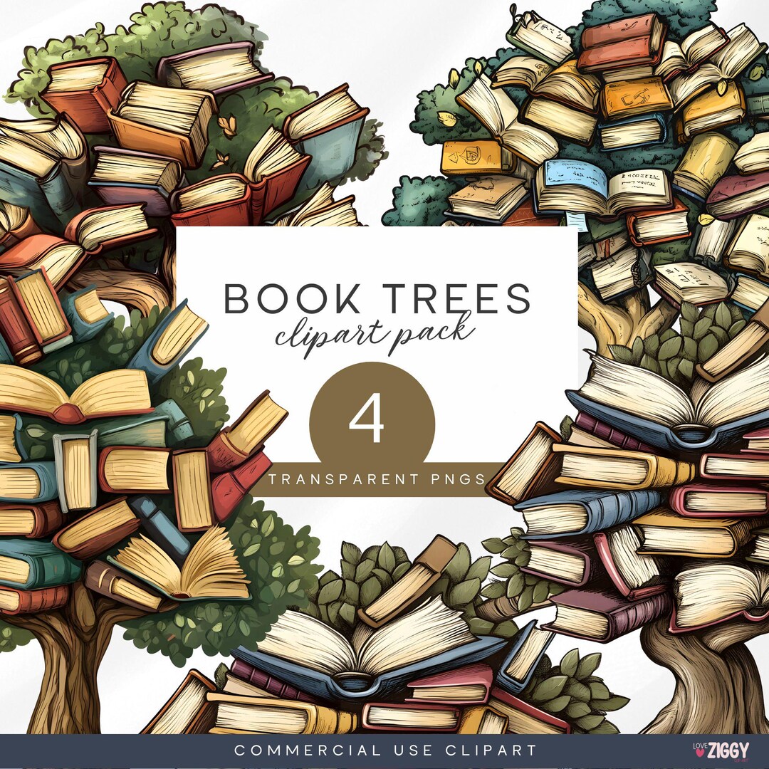 Cartoon Book Tree Illustration: Whimsical Storybook Art Print (PNG ...
