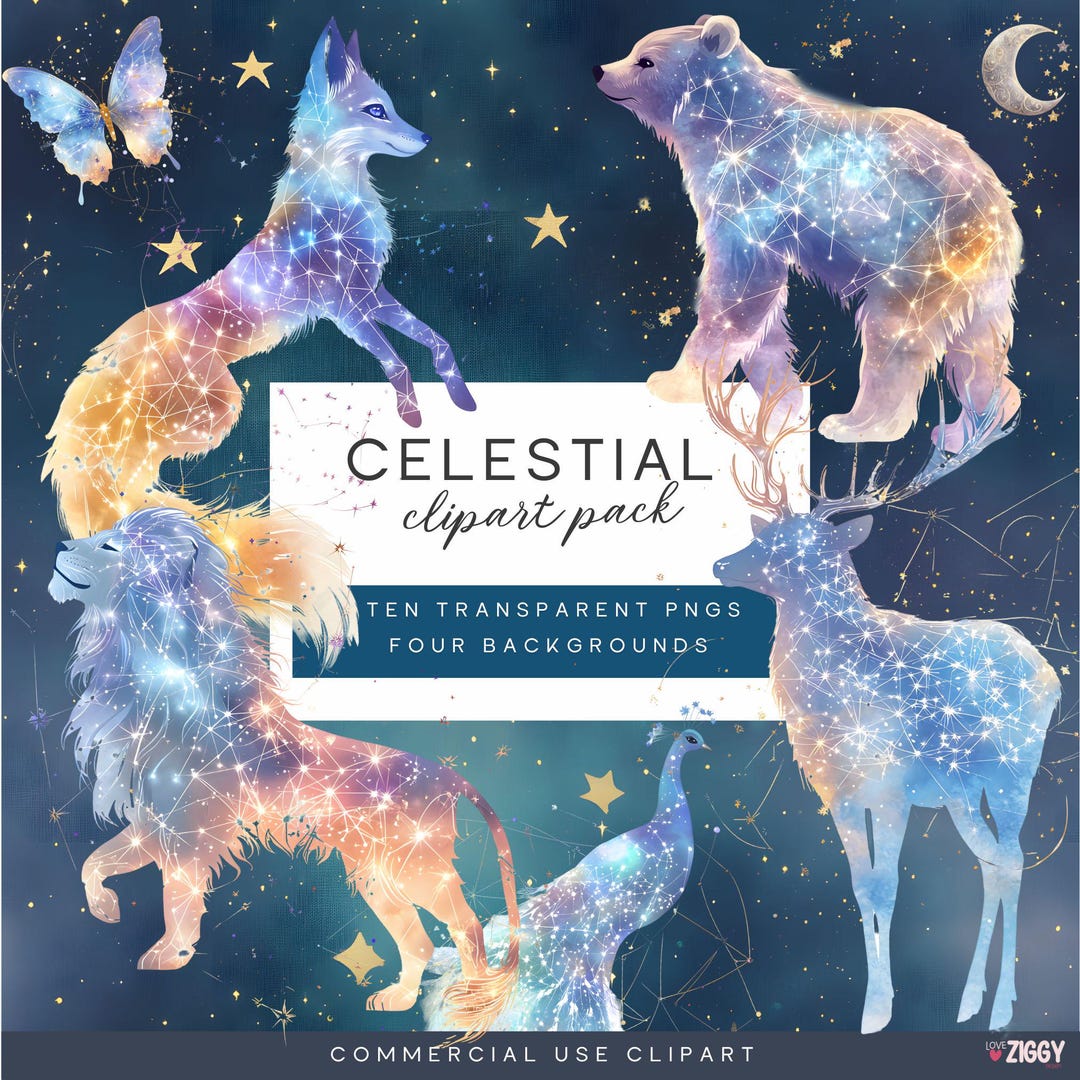 Watercolour Constellations Clip Art – Zodiac Animals, Fox, Lion, Bear ...