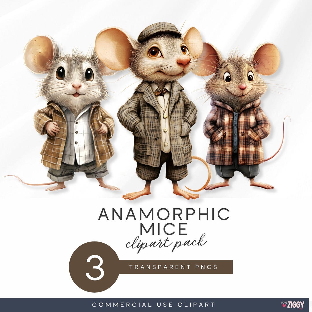 Funny Mouse Clipart: Quirky Anamorphic Animal Graphics (PNG Files ...