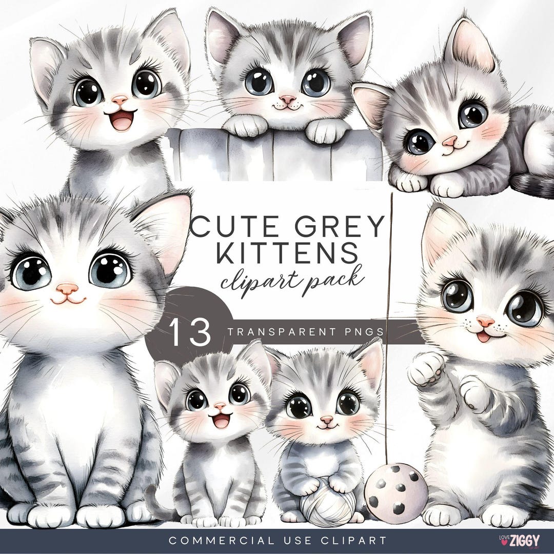 Watercolor Cat Clipart Bundle: Playful Kitten Pngs (digital Download - Etsy