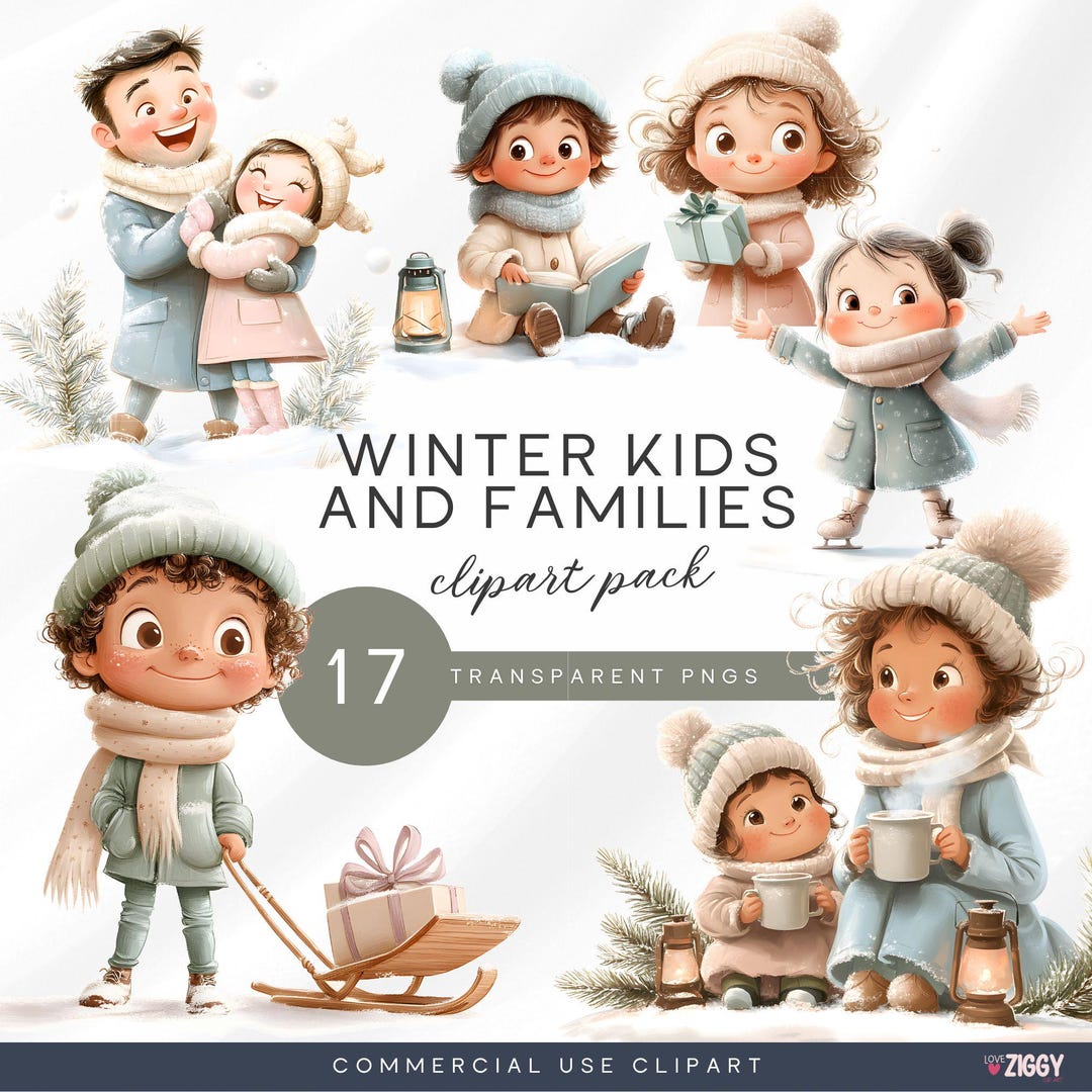 Winter Kids Clipart, Cozy Children & Family Illustrations, Storybook ...