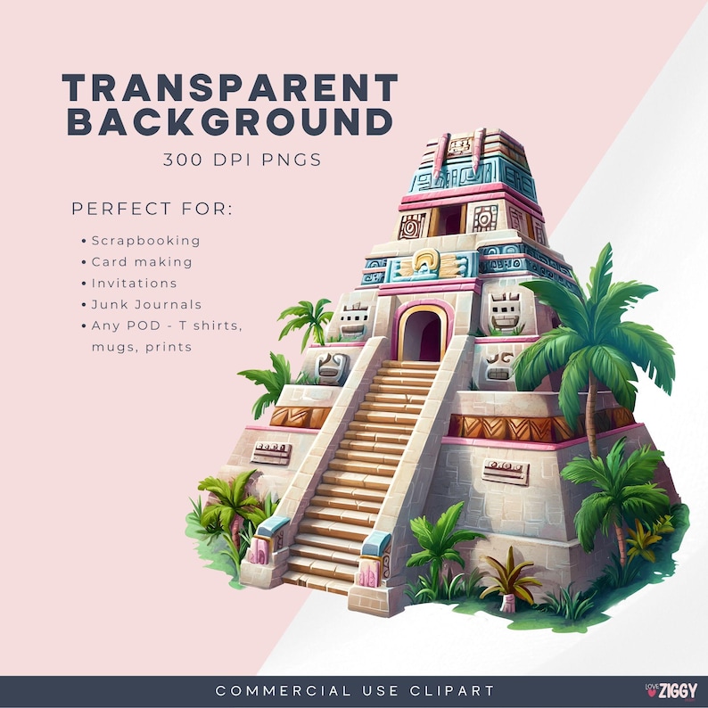 Watercolour Aztec Temple Clipart, Mayan Digital Sticker for ...