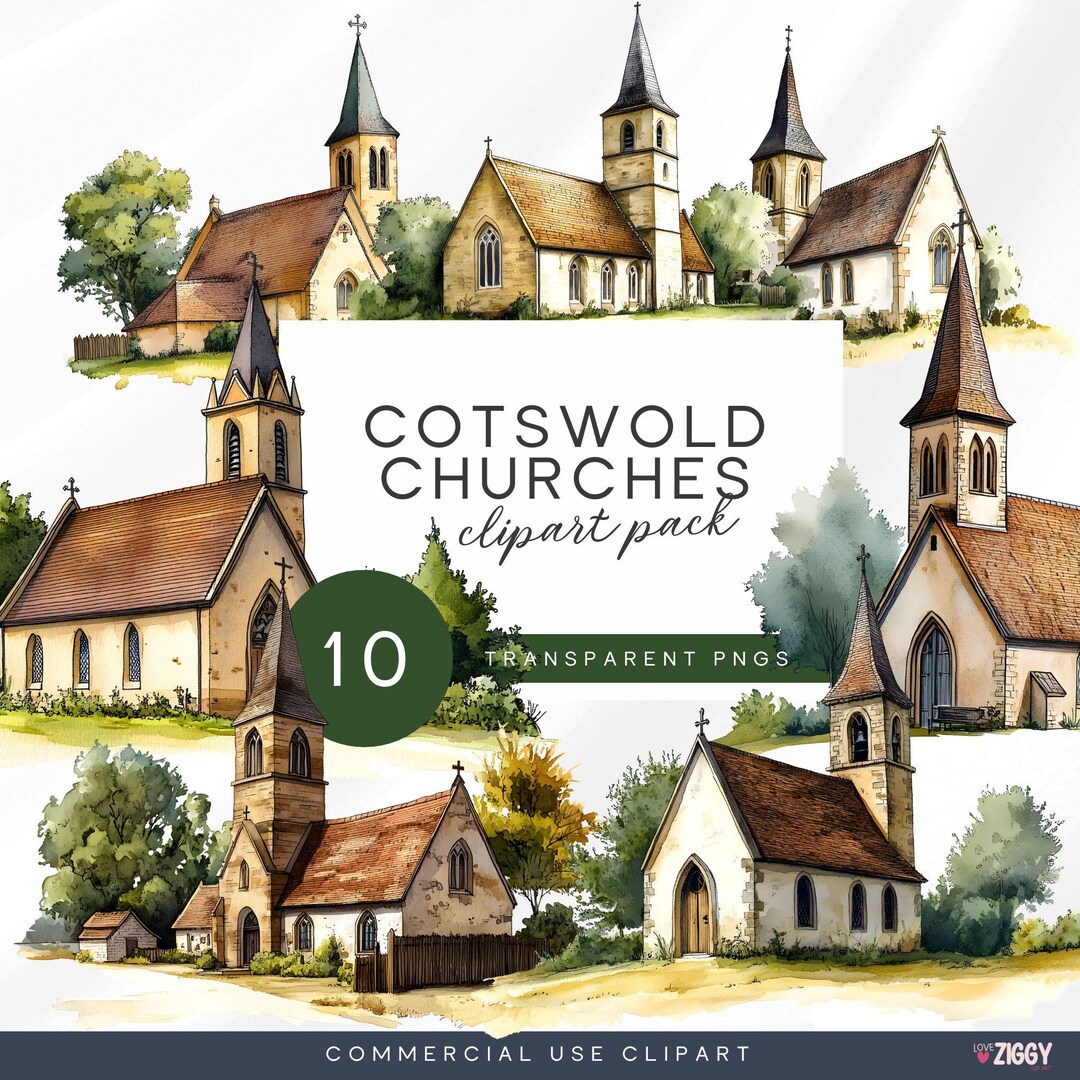 Watercolour Church Clipart, Old Chapel, Cotswold Cottagecore ...