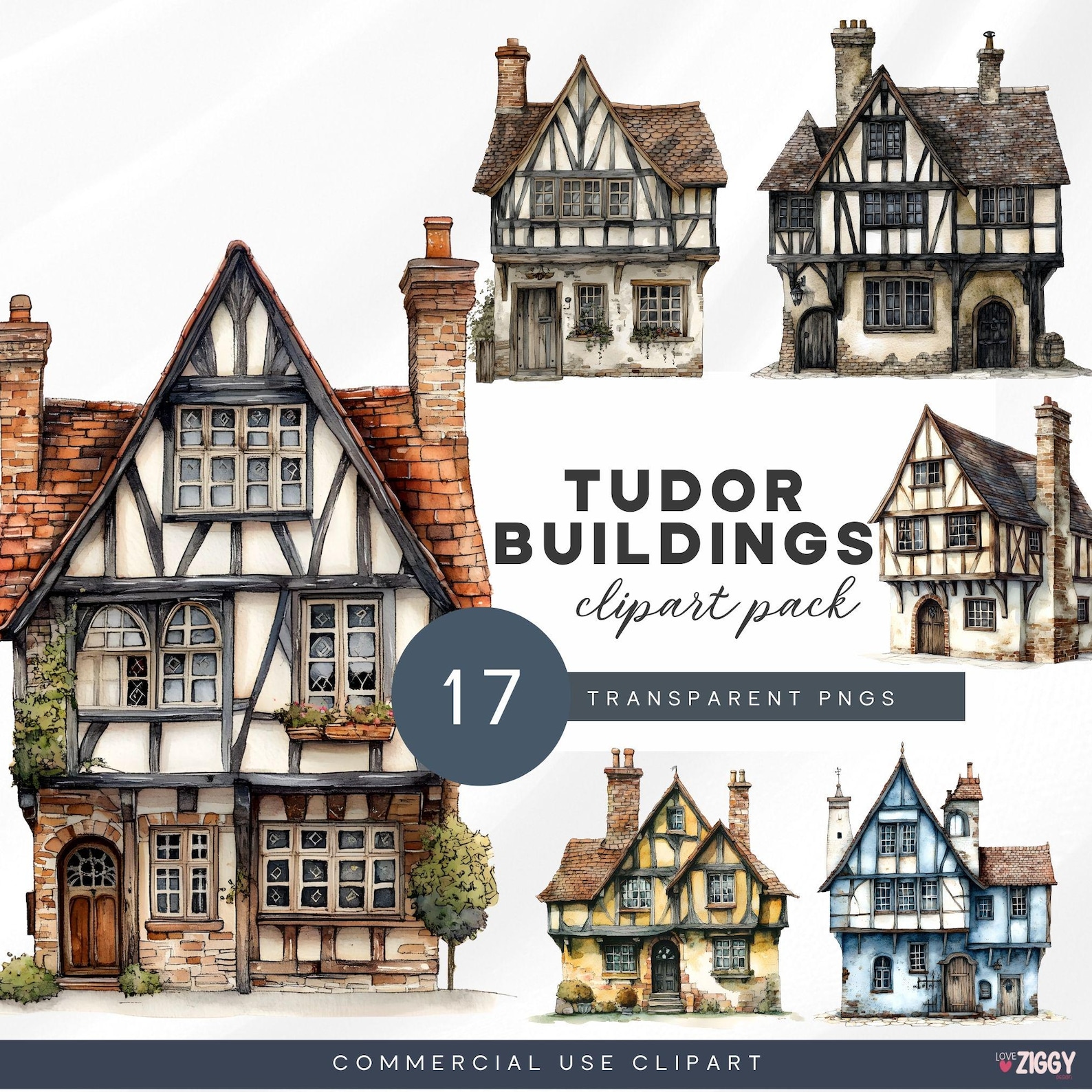 Watercolour Tudor Building Clipart, Whimsical Timber-framed Tudor House ...