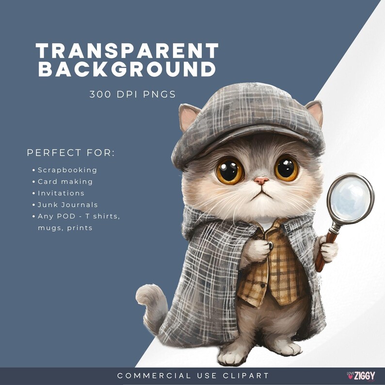 Sherlock Holmes Cats Clipart – Vintage Detective Kittens (PNG Digital ...