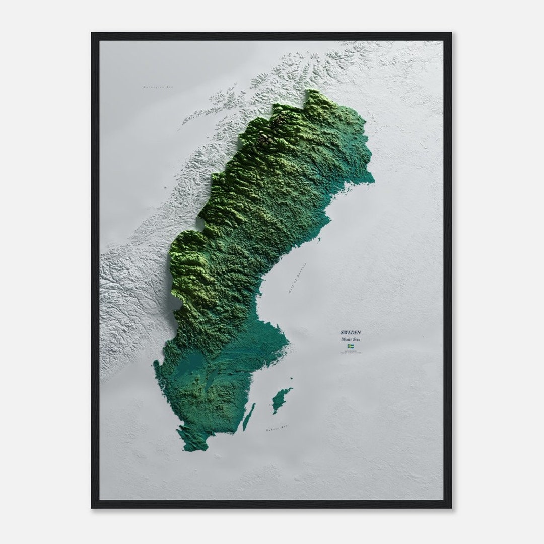 Sweden - Stylish Elevation Map - Etsy