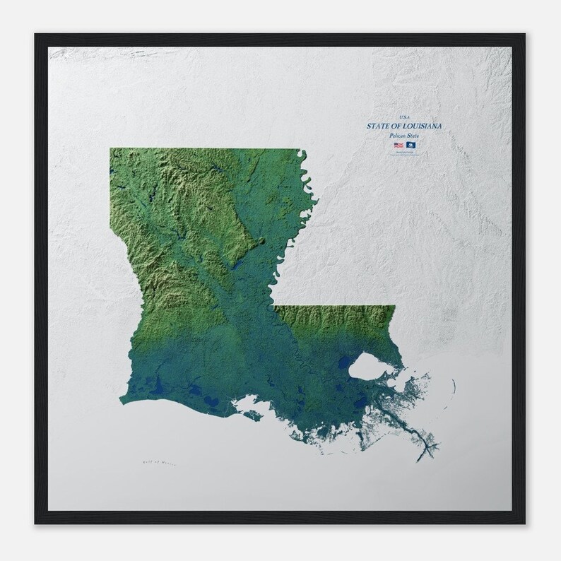 Louisiana - Stylish Elevation Map - Etsy