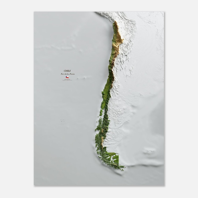 Chile - Stylish Elevation Map - Etsy