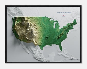 USA Color Elevation Map contiguous States - Etsy