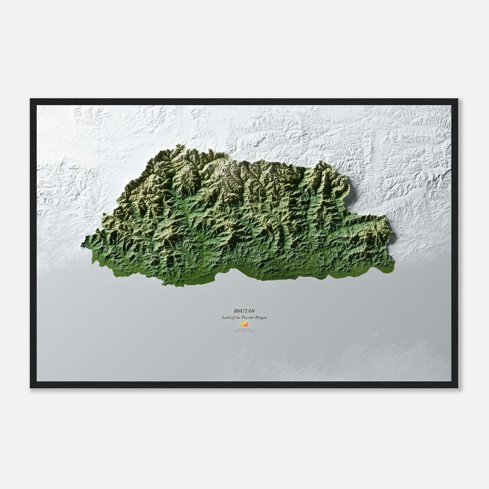 Bhutan - Stylish Elevation Map - Etsy