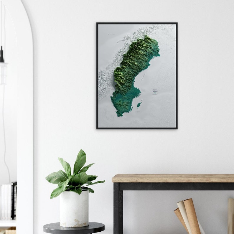 Sweden - Stylish Elevation Map - Etsy