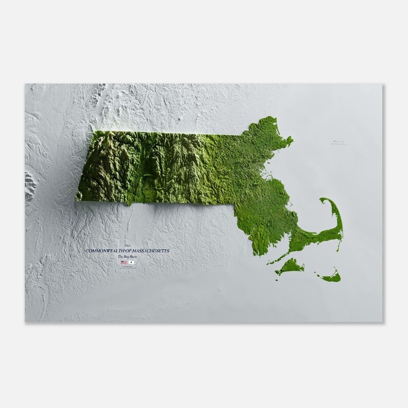 Massachusetts - Stylish Elevation Map - Etsy