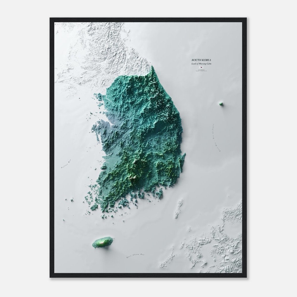 South Korea - Stylish Elevation Map - Etsy