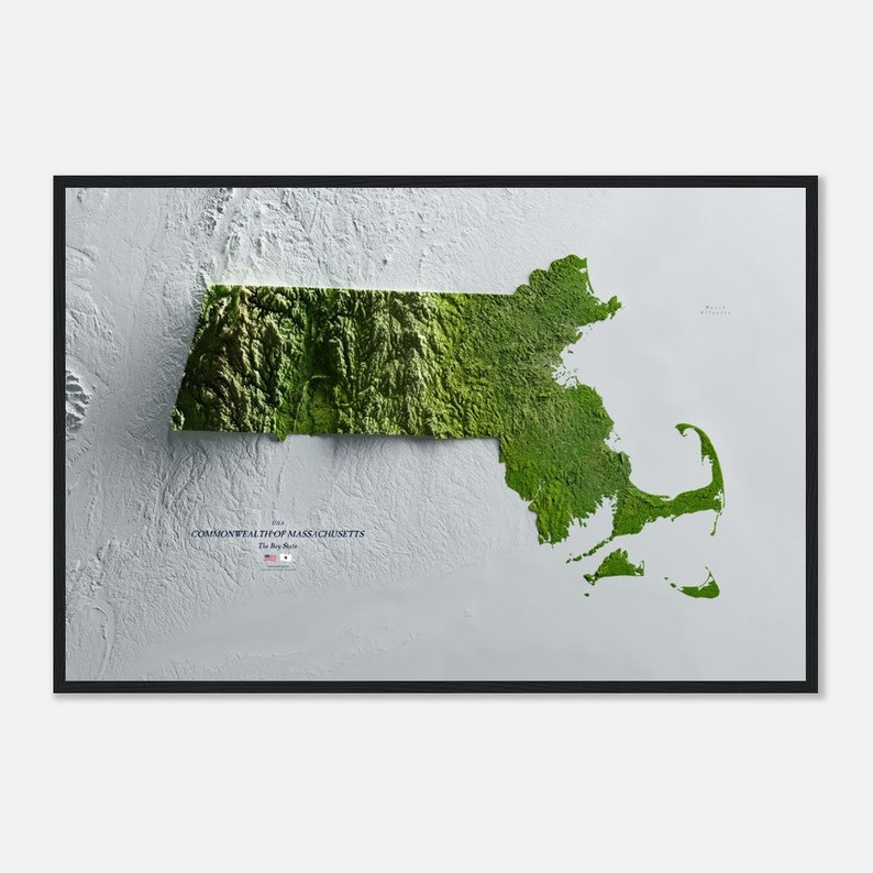 Massachusetts - Stylish Elevation Map - Etsy