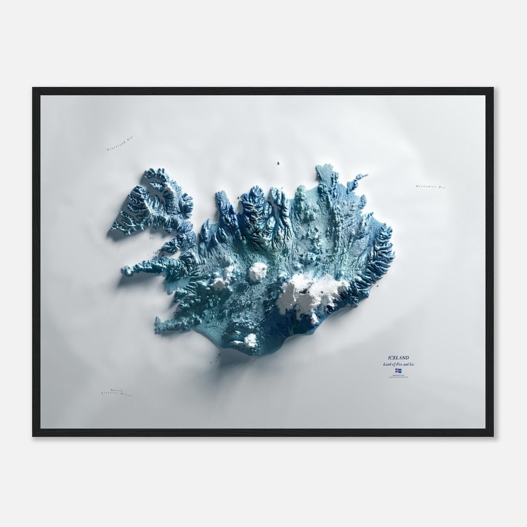 Iceland- Stylish Elevation Map - Etsy