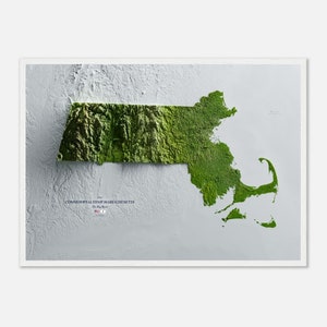Massachusetts - Stylish Elevation Map - Etsy