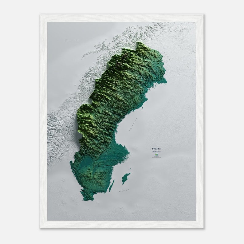 Sweden - Stylish Elevation Map - Etsy
