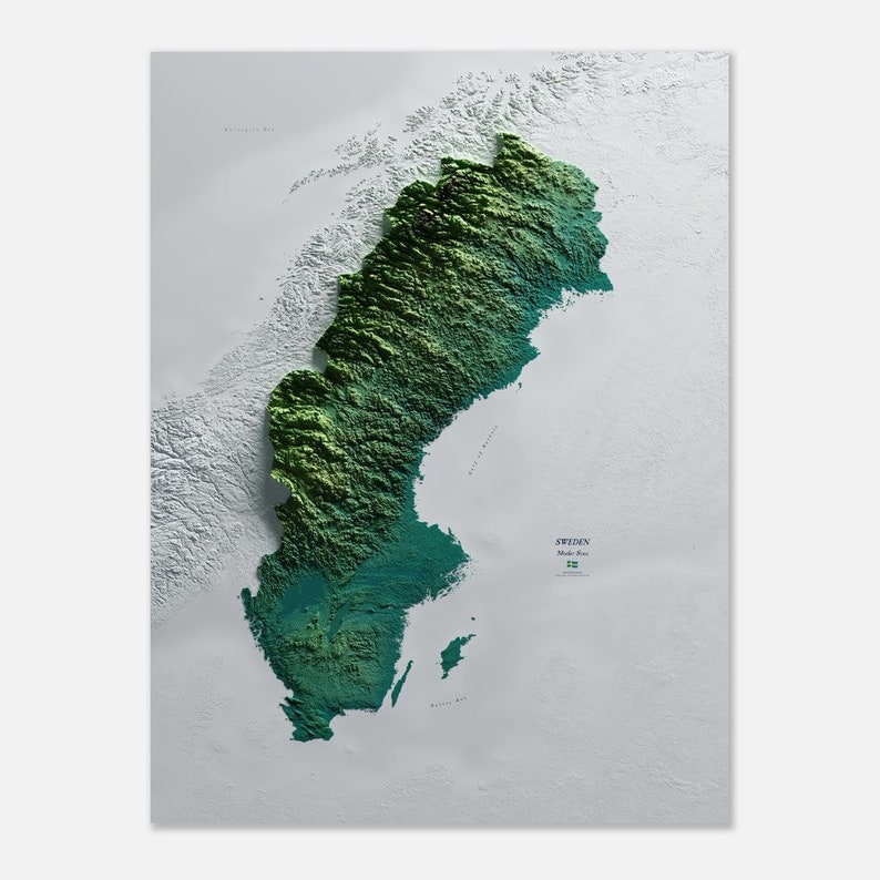 Sweden - Stylish Elevation Map - Etsy