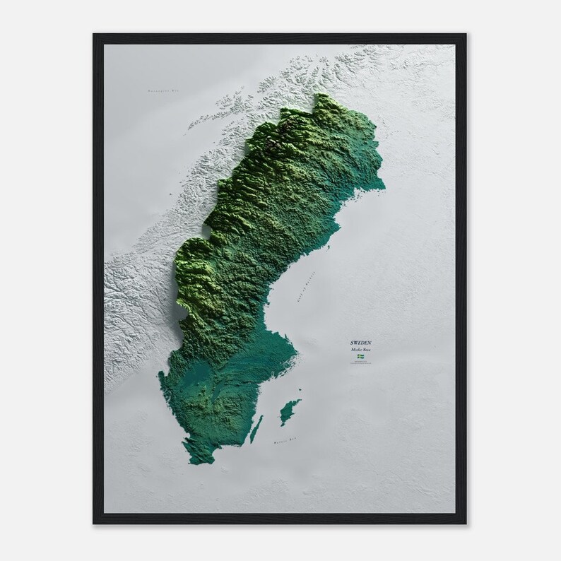 Sweden - Stylish Elevation Map - Etsy