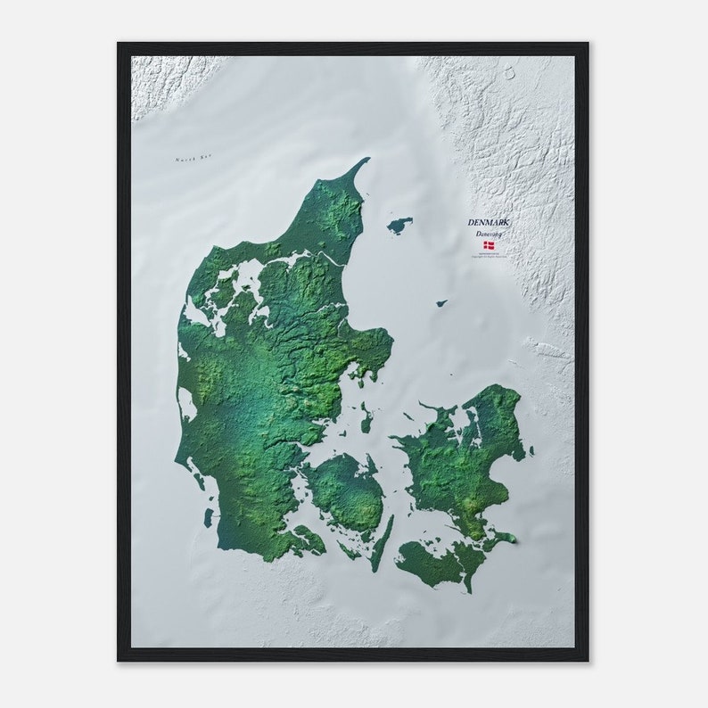 Denmark - Stylish Elevation Map - Etsy