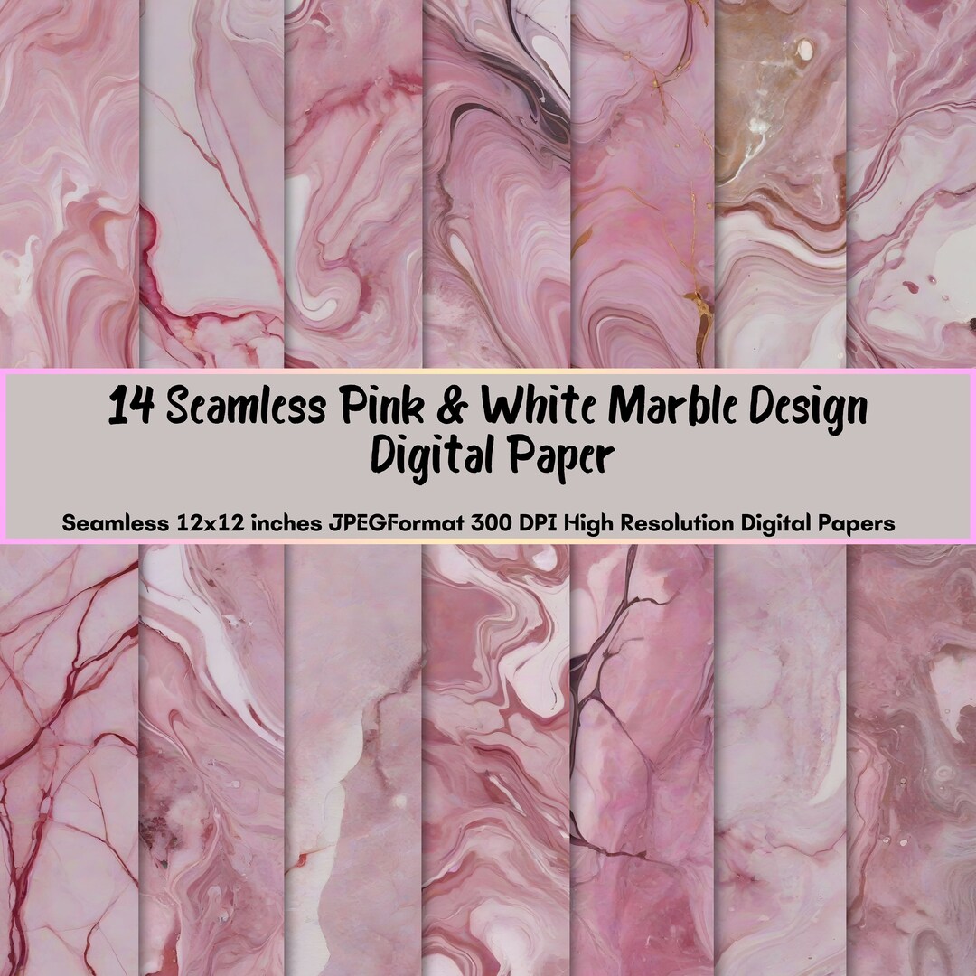 Pink and White Marble Design Digital Paper Set of 14 Seamless Digital ...