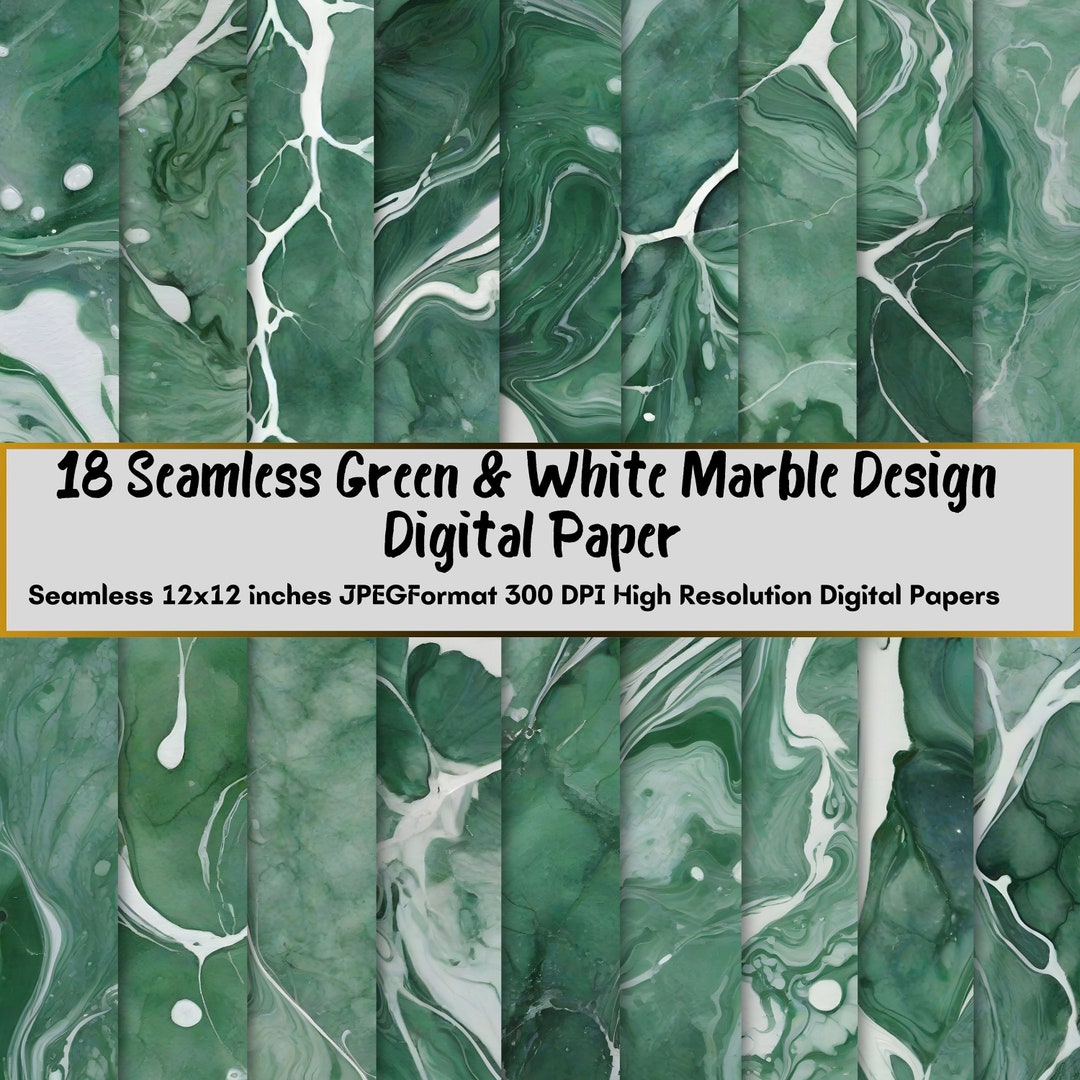 Green and White Marble Design Digital Paper Set of 18 Seamless Digital ...