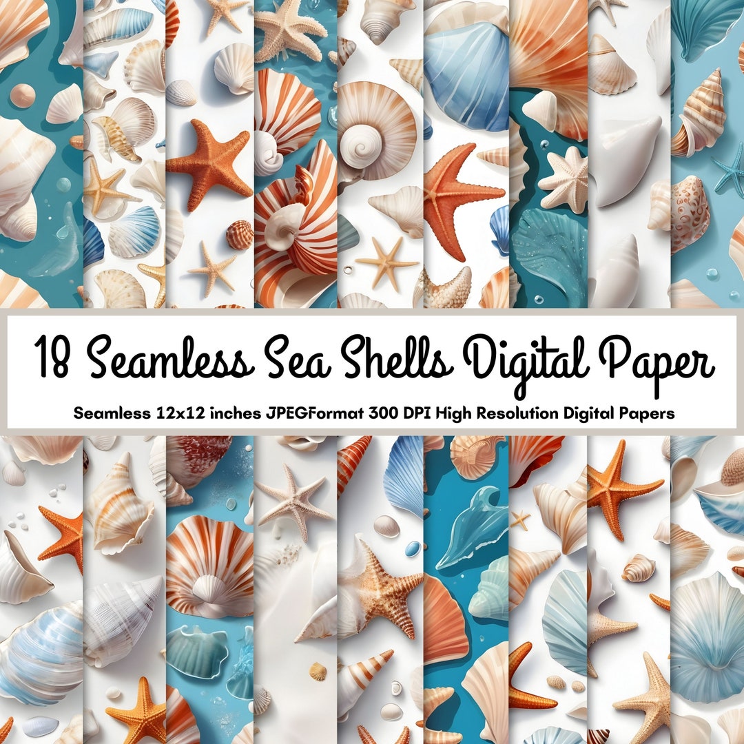 Sea Shells Digital Paper, Seamless Sea Shells Pattern, Commercial Use ...