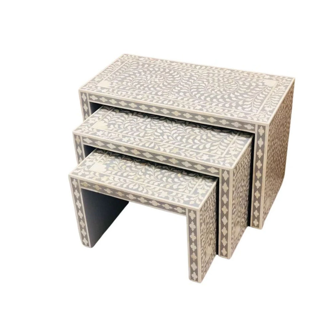 Jade Nesting Side Table Grey Bone Inlay - Etsy