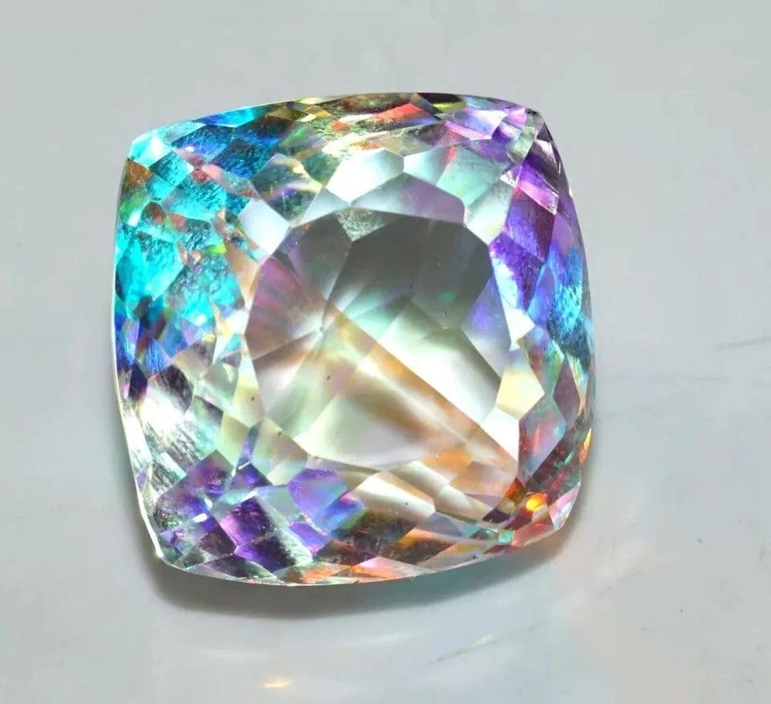 Rainbow Mystic Topaz 25 Carat Gemstone – Natural Faceted Cushion Cut ...
