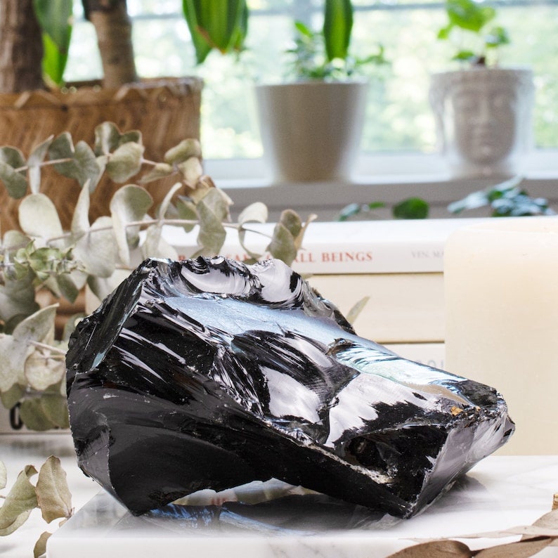 Buy 625 Carat Certified Natural Black Obsidian Uncut Raw Gemstone Rough ...