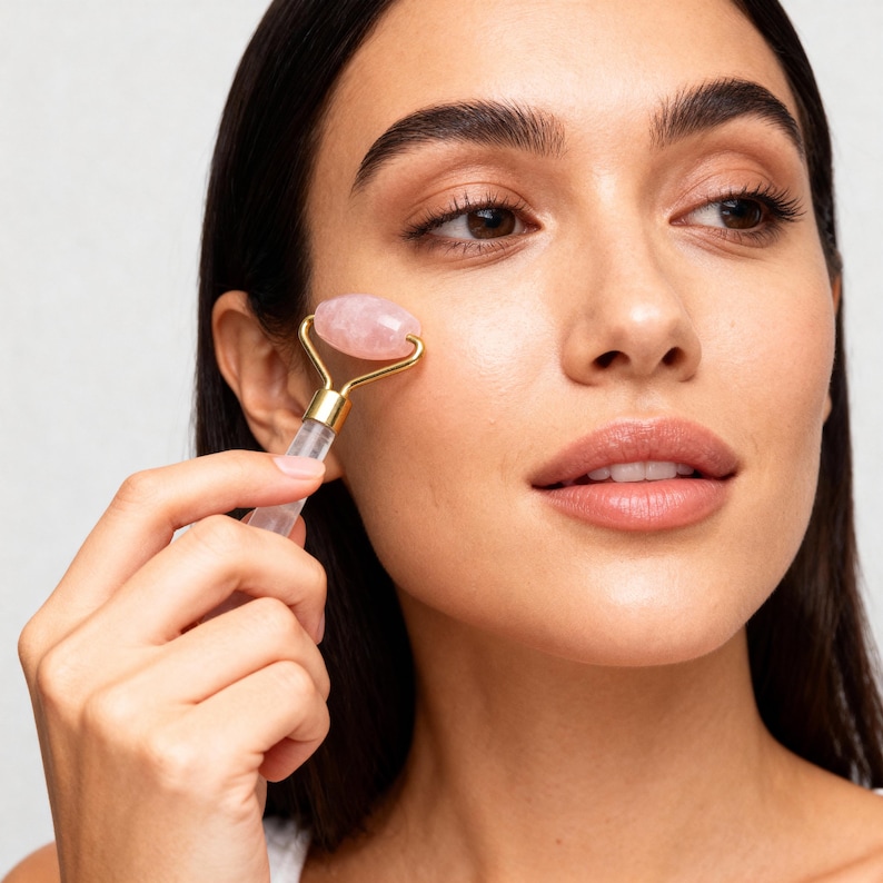 Buy Rose Quartz Facial Roller | Natural Crystal Face Massager for ...