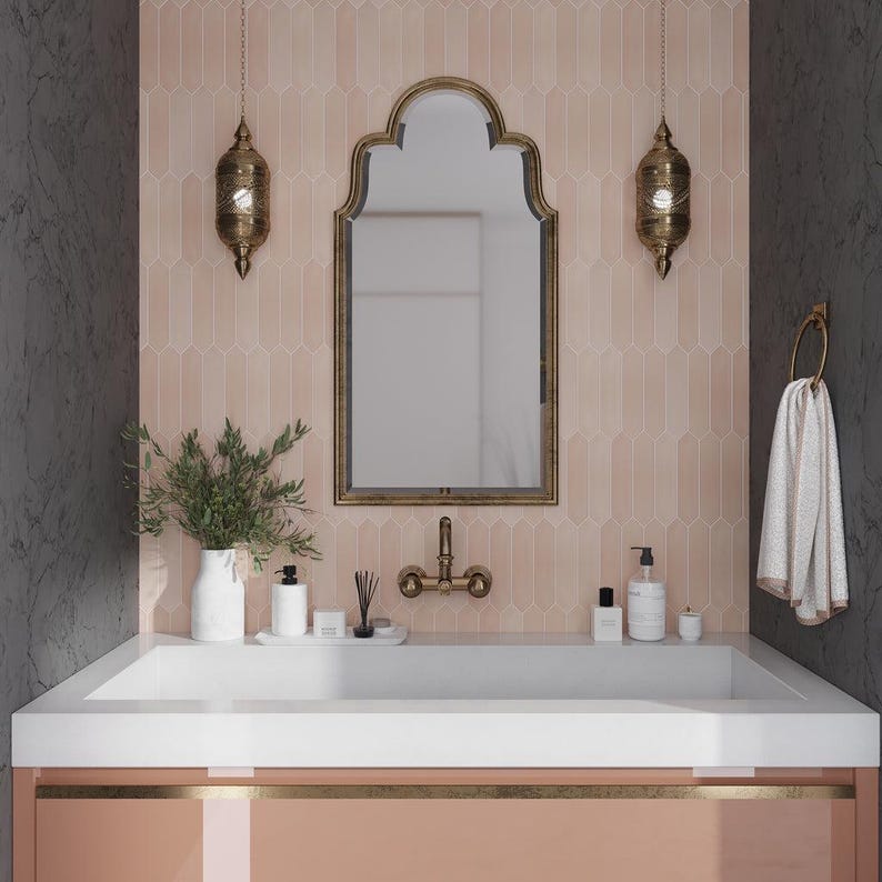 44 Pack Piquet 2 In. X 10 In. Matte Pink Ceramic Picket Wall and Floor ...