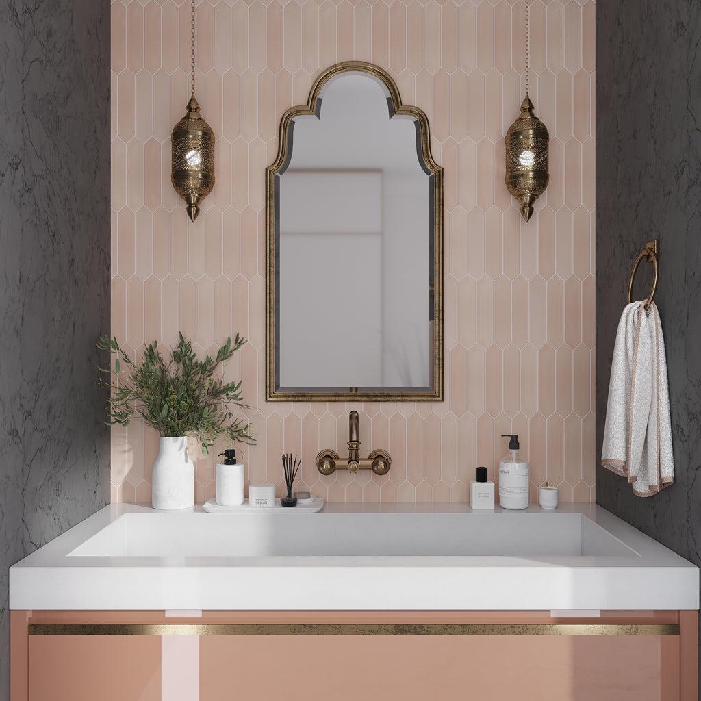 44 Pack Piquet 2 In. X 10 In. Matte Pink Ceramic Picket Wall and Floor ...