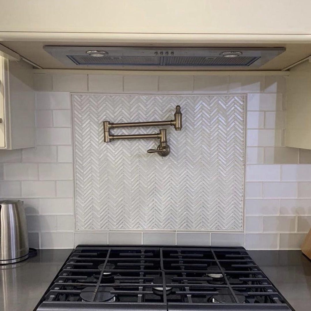 White 12x12 Glossy Matte Herringbone Glass Mosaic Tile (5 Pack, 4.83 Sq ...