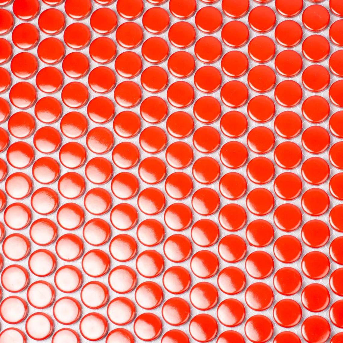 Red 12x12 Glossy Penny Round Porcelain Mosaic Tile (10 Pack, 9.87 Sq Ft ...