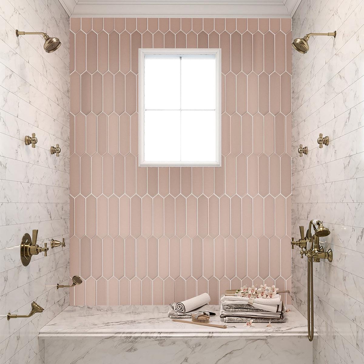 44 Pack Piquet 2 In. X 10 In. Matte Pink Ceramic Picket Wall and Floor ...