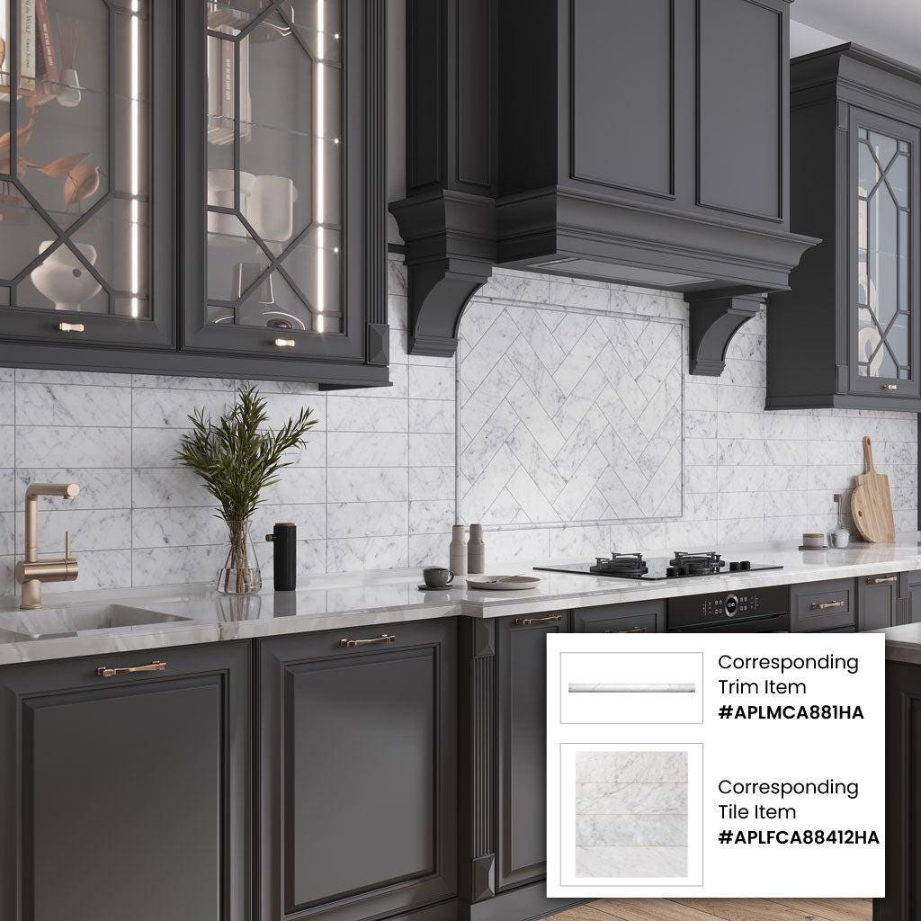 White 0.5x12 Honed Marble Pencil Tile Trim (10 Pack, 0.5 Sq Ft/case ...