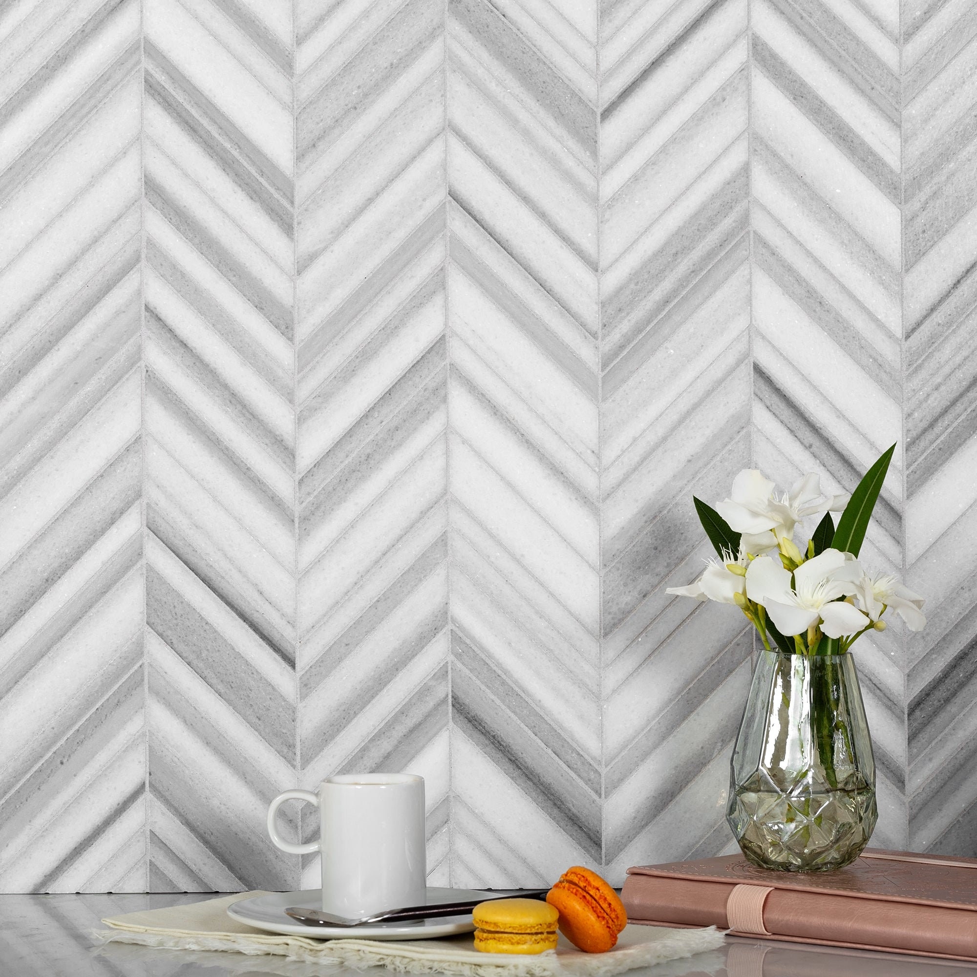5 Pack Gray 12-in X 12.2-in Polished Marble Chevron Floor and Wall Tile ...