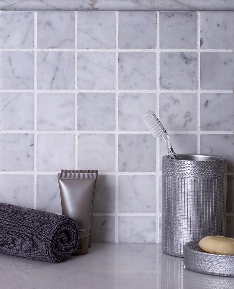 5 Pack White 12 In. X 12 In. Square Chip Honed Marble Mosaic Tile (5.00 ...