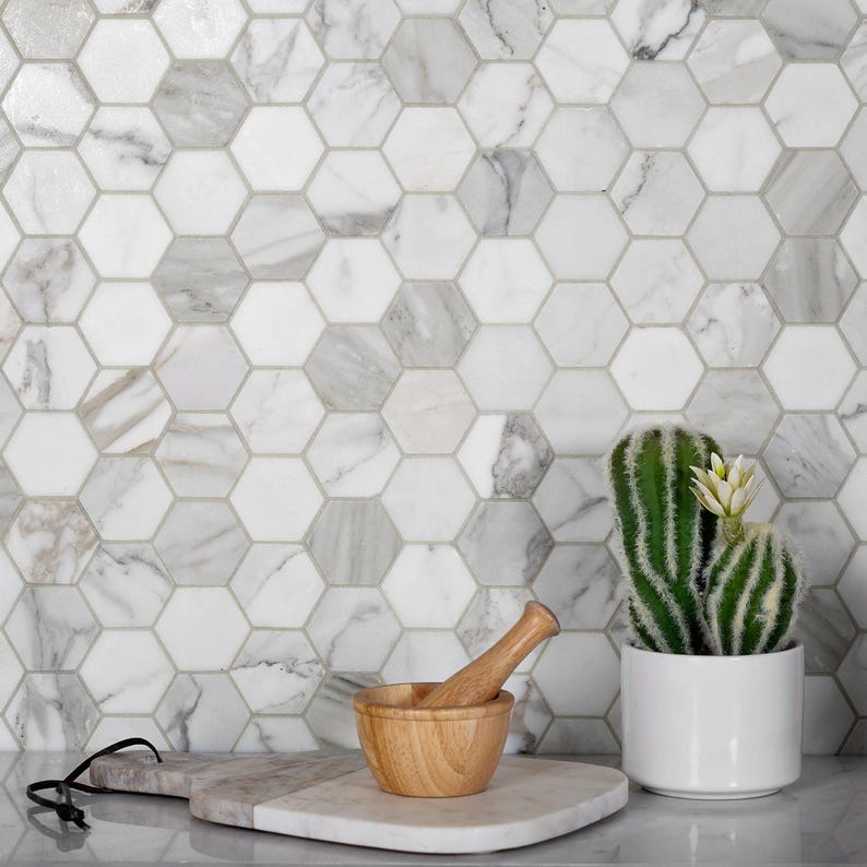 Gray 4 X 5 Honed Natural Stone Honeycomb Marble Look Floor and Wall ...