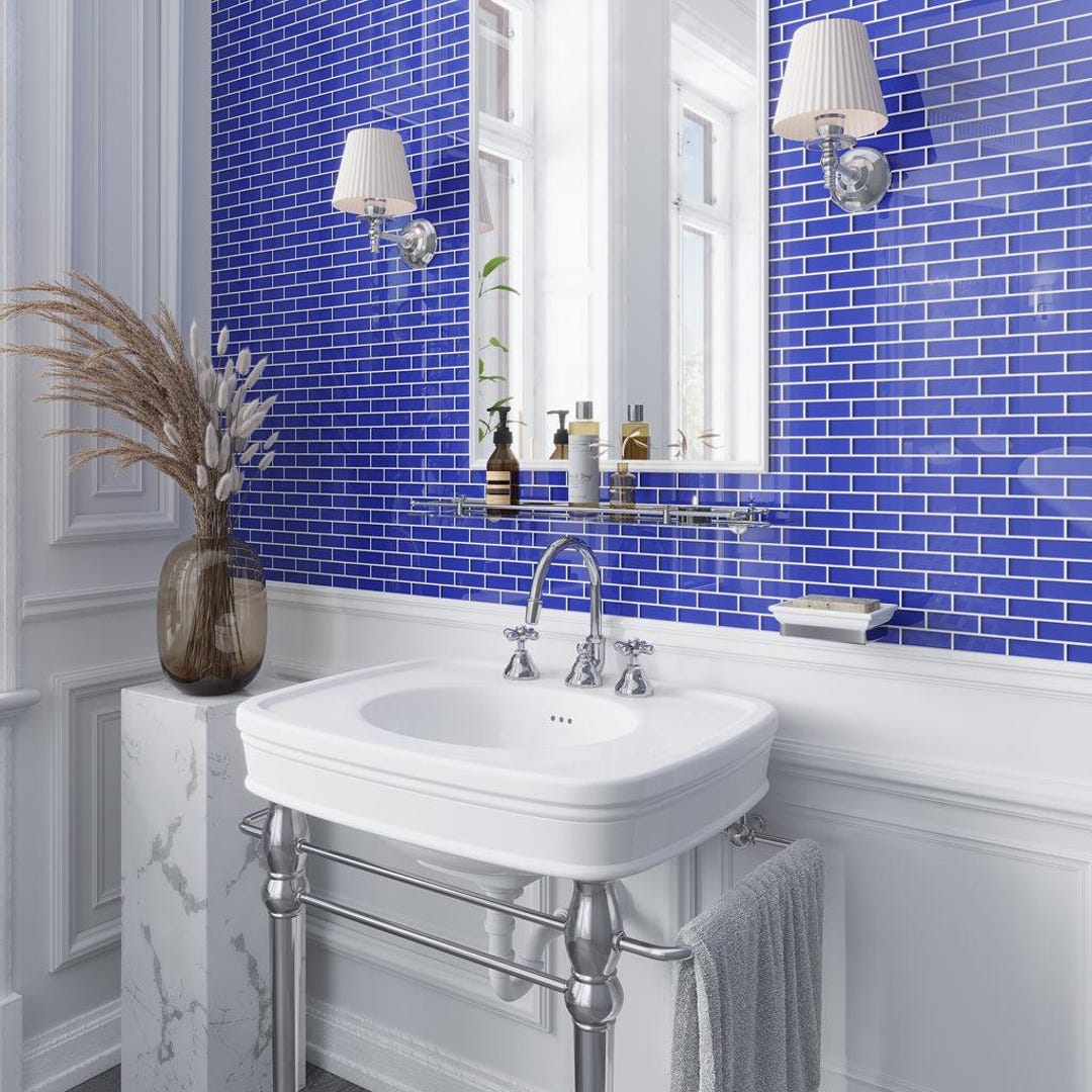 Cobalt Blue 4 X 5 Glossy Brick Glass Mosaic Tile - Sample - Etsy