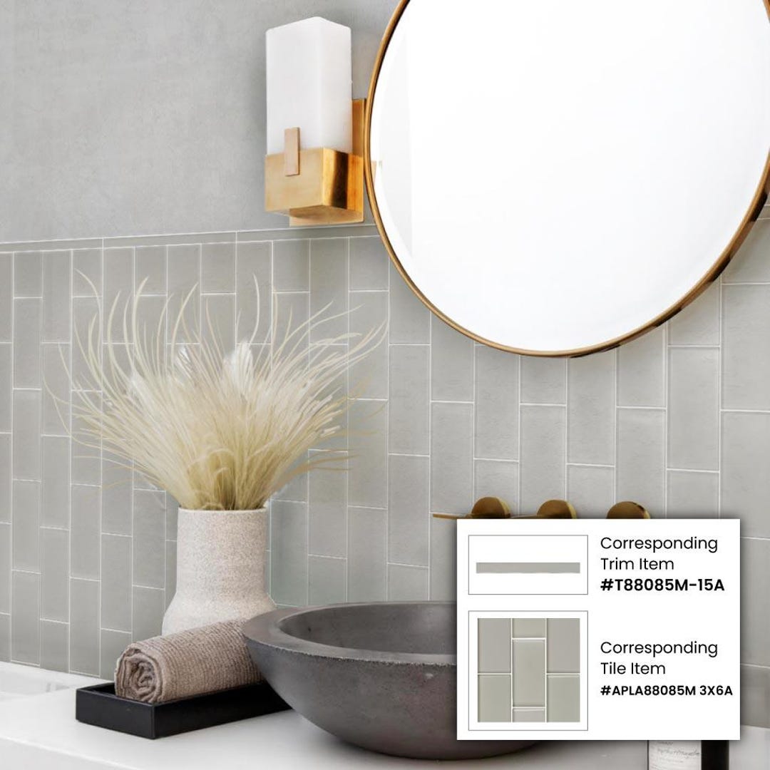 Light Gray 0.5x12 Matte Glass Pencil Tile Trim (10 Pack, 0.5 Sq Ft/case ...