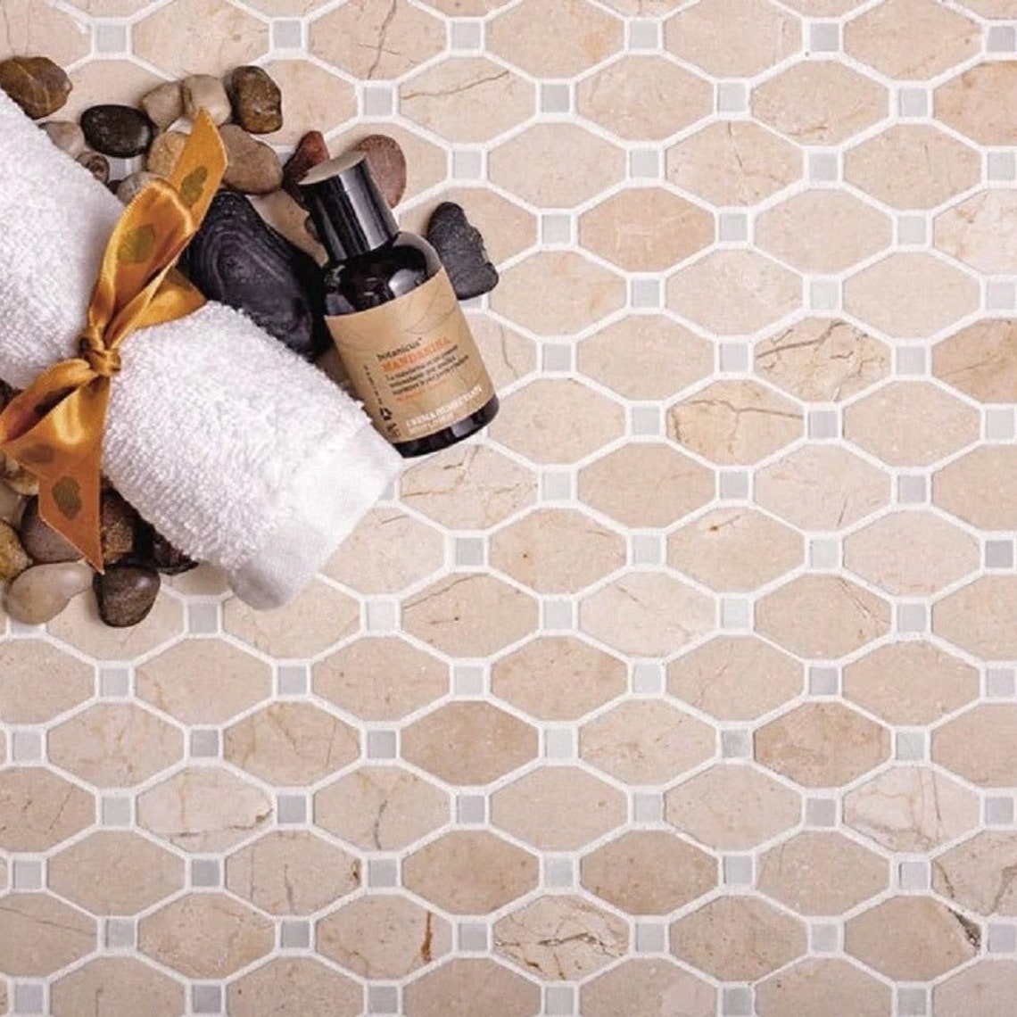 5 Pack Beige 12-in X 12-in Polished Natural Stone Marble Octagon Dot ...