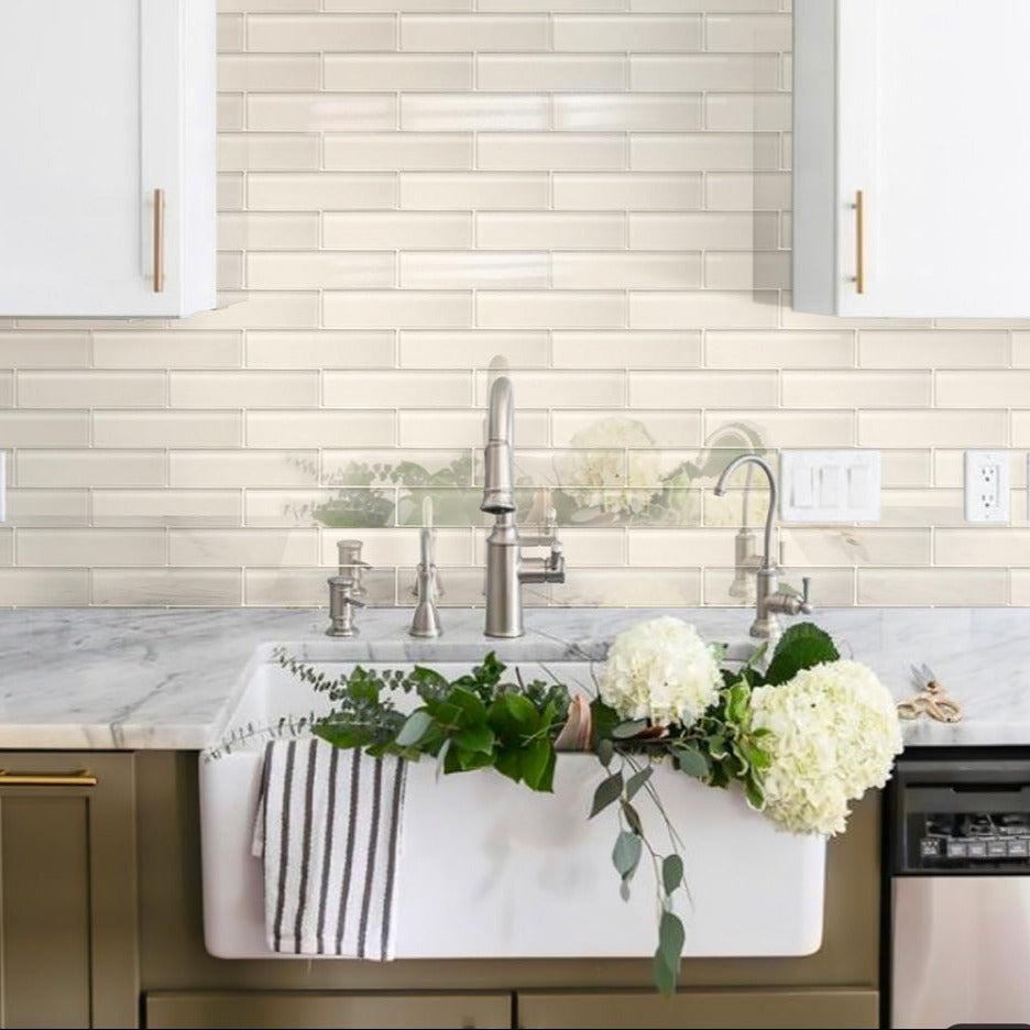 Chiffon White 12x12 Glossy Brick Glass Mosaic Tile - Etsy